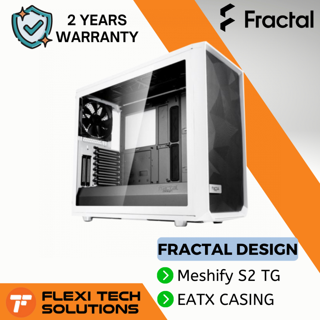 Fractal Design Meshify S2 White Tg Clear E Atx Casing Pc Desktop Casing Flexi Tech